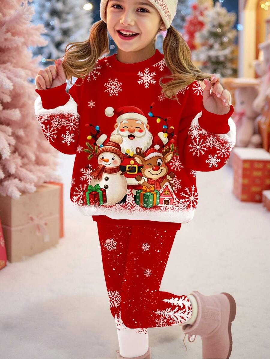 Red Christmas, Merry Christmas! Cute Cartoon Reindeer, Snowman, Santa ...