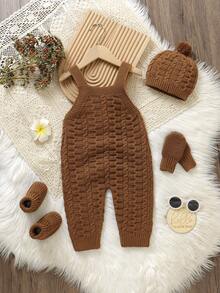 4pcs Baby Romper Set, Including Bib Overalls, Hat, Gloves And Shoes ...