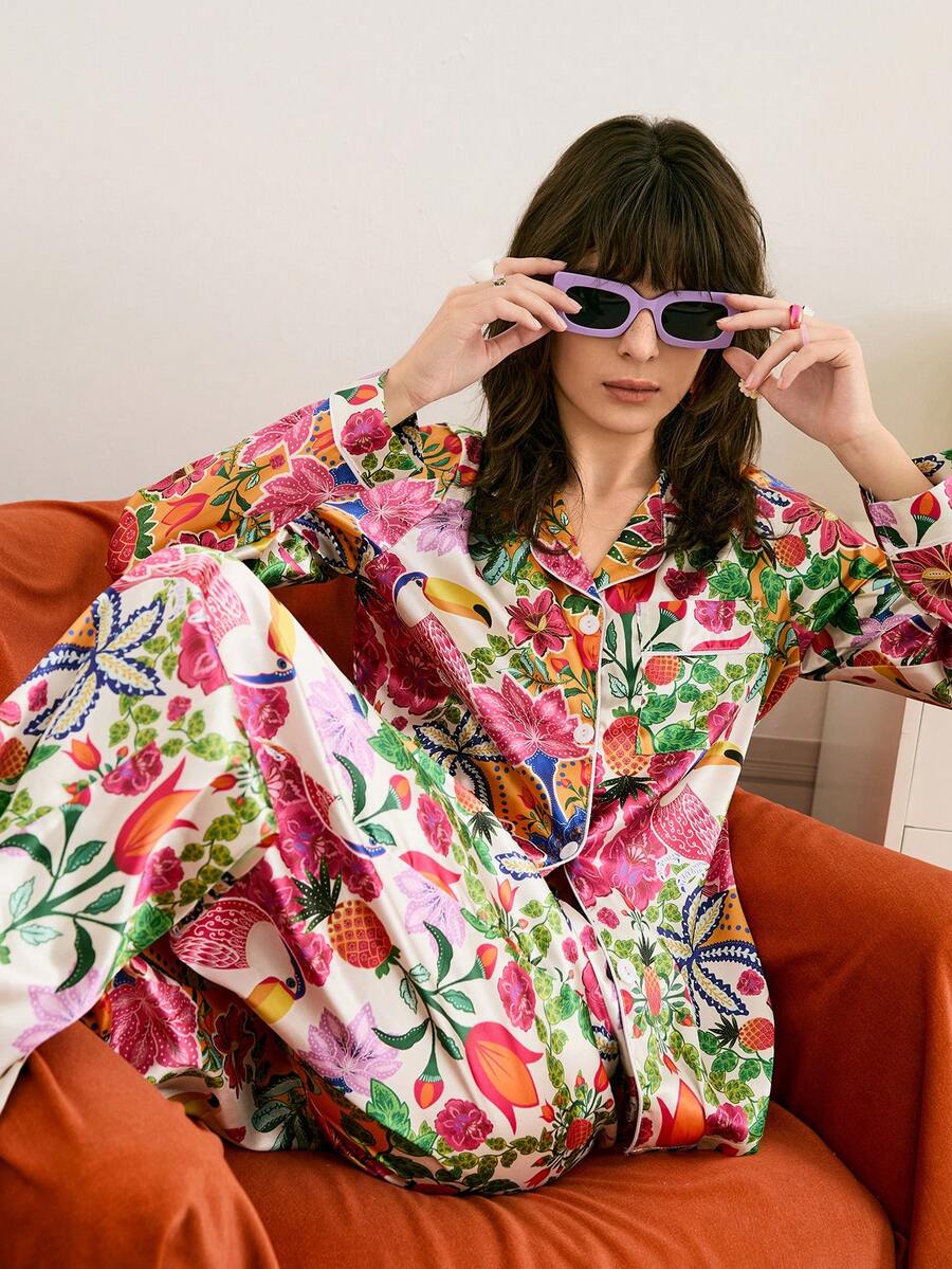 Chillnights Young Fashion Bird, Plant, Floral, Pineapple Print Lapel ...