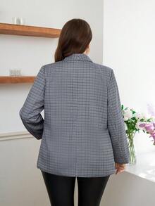 SHEIN LUNE Plus Size Women's Black And White Plaid Blazer Summer Casual ...