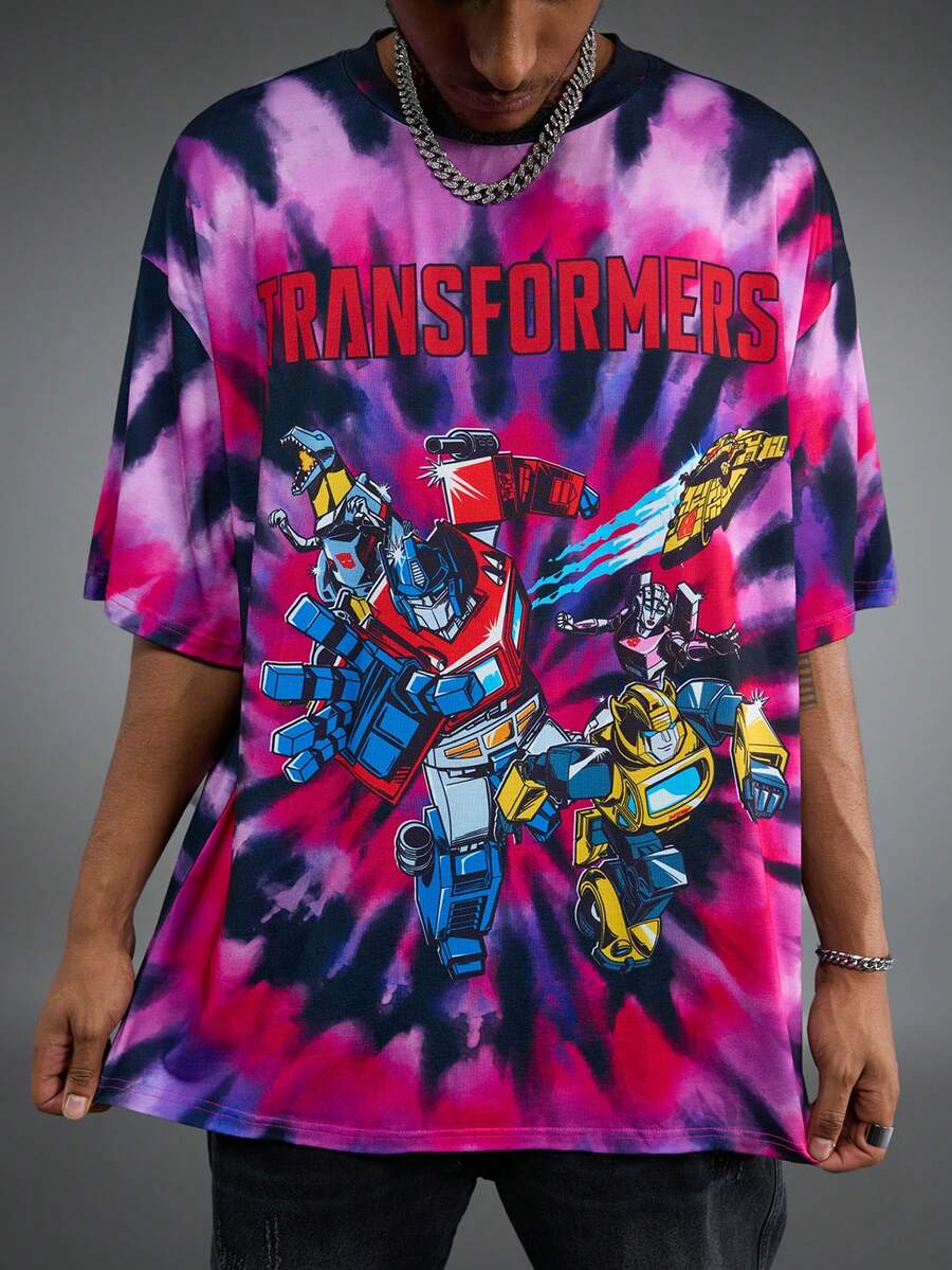 Transformers X SHEIN Herren Lässig Batik-Roboter-Muster Rundhals ...