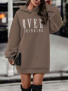 EMERY ROSE Women's Slogan Print Drop Shoulder Long Sleeve Casual Hooded ...