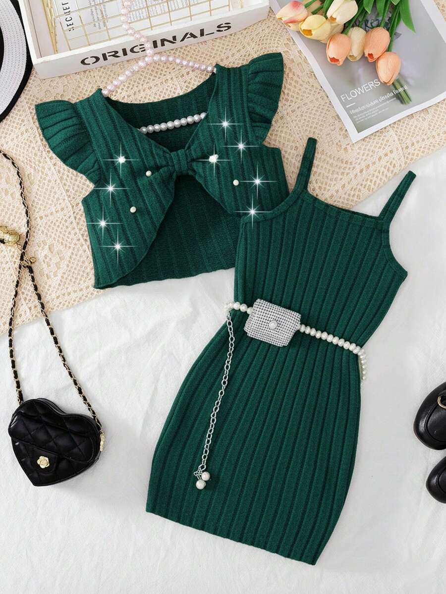 Elladie kids 2pcs/Set Young Girl Valentine's Day Elegant Knit Dress Set ...