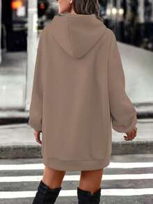 EMERY ROSE Women's Slogan Print Drop Shoulder Long Sleeve Casual Hooded ...