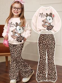 SHEIN Happikins 2pcs/Set Young Girl Leopard Bow, Cute Cartoon Rabbit ...