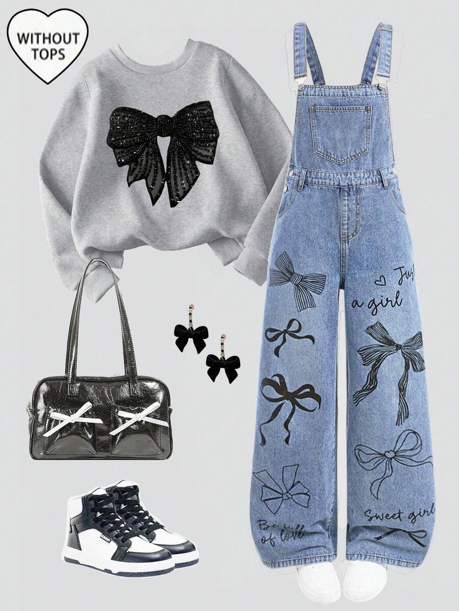 Girlism Teenager Mädchen Latzhose aus blauem Denim mit loser Passform ...