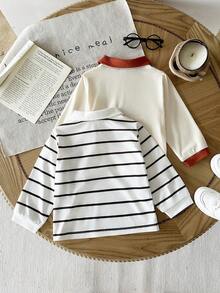 SHEIN Playful Pals Boys' Casual Striped + Solid Color Polo Shirt Set ...