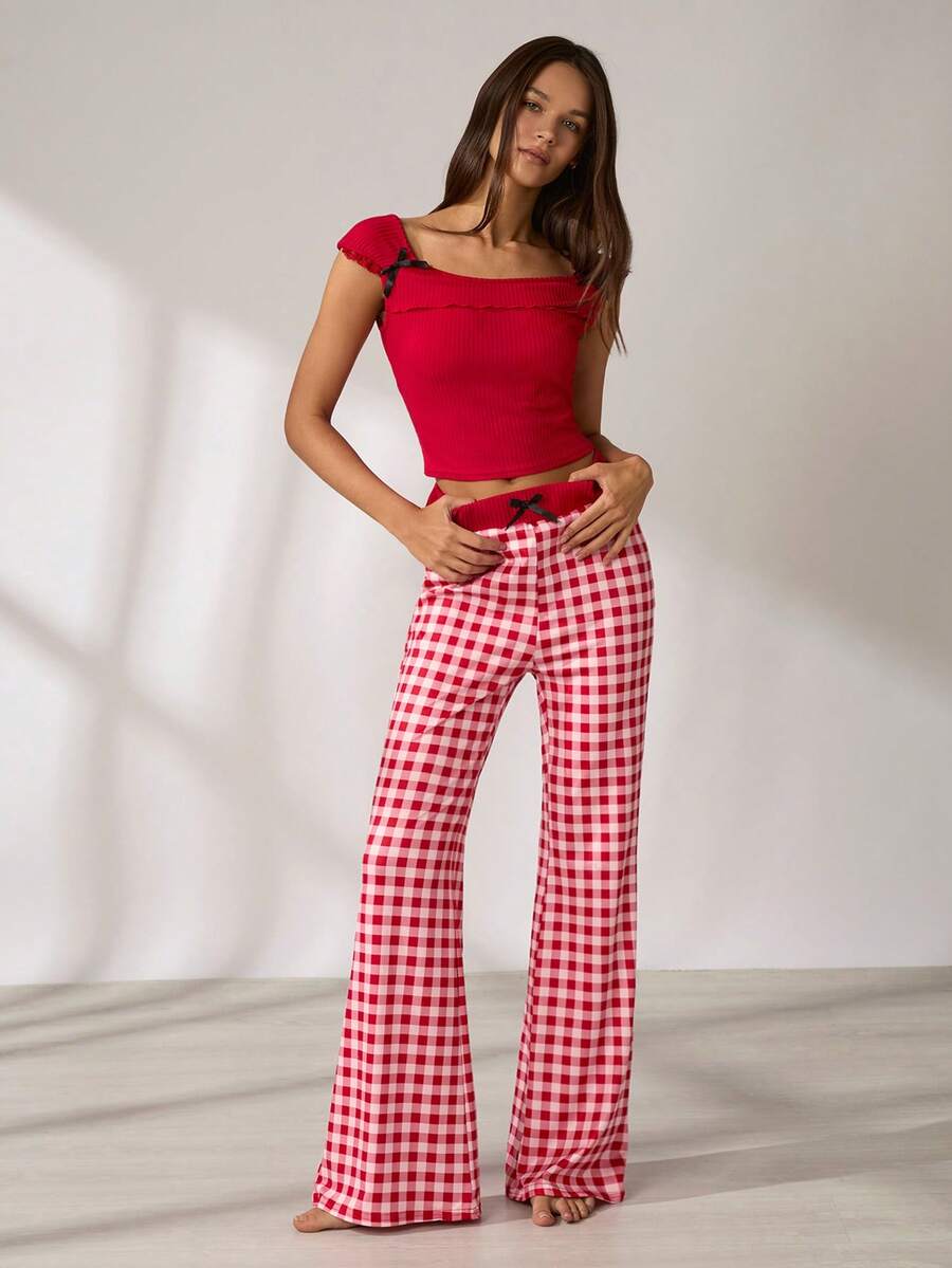 Lowkey Lull Conjunto de Pijama Feminino Casual Jovem Estampa Xadrez ...