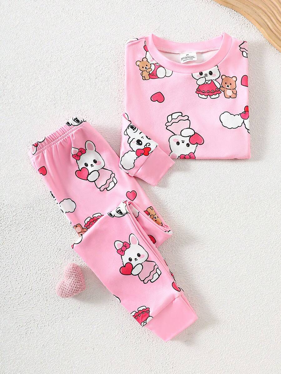 2pcs/Set Young Girls Cute Cartoon Rabbit Print Casual Comfy Snug Fit ...