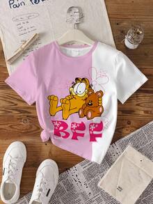 GARFIELD | SHEIN Tween Girls' Cute Cartoon Letter & Floral Print ...