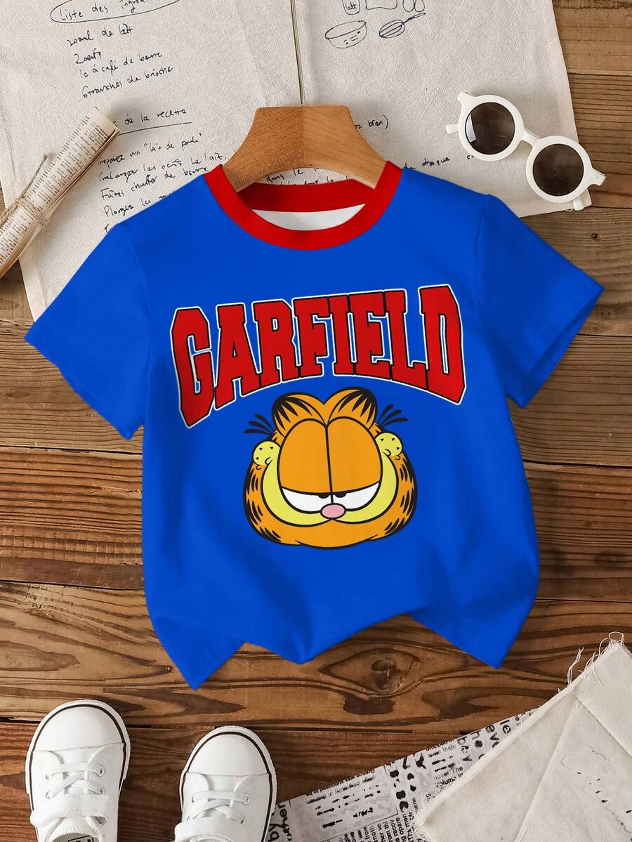 GARFIELD | SHEIN T-shirt met ronde hals en korte mouwen voor jonge jongens met letters en ...