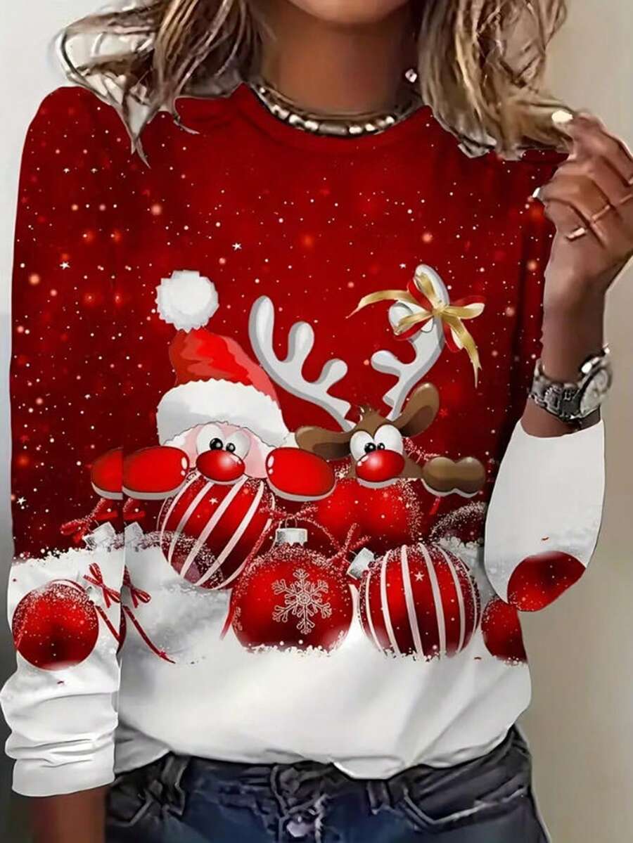 EMERY ROSE Women's Elegant Red Christmas Sweater, Long Sleeve Crew Neck ...