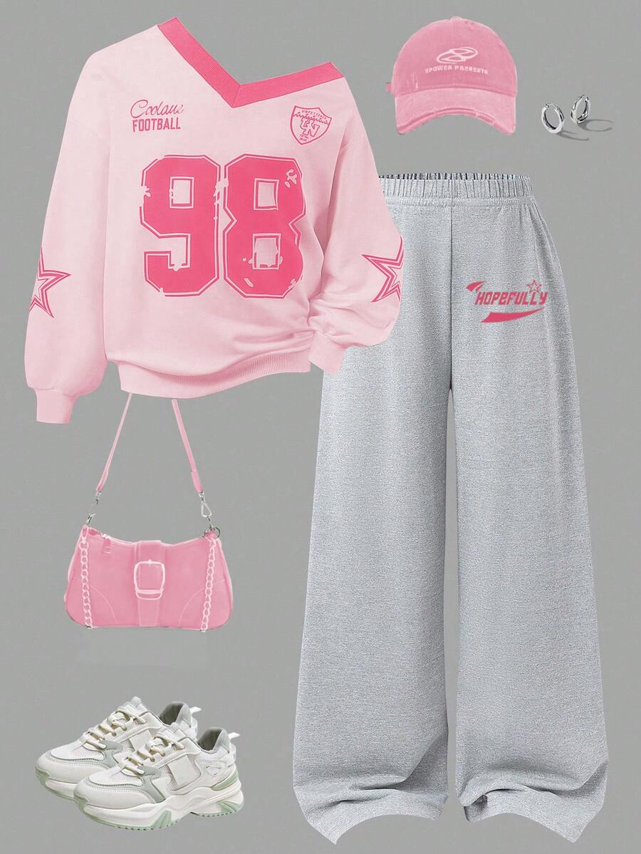 Sparklyn 2pcs/Set Girls Casual Fashion Street Style Numeric & English ...