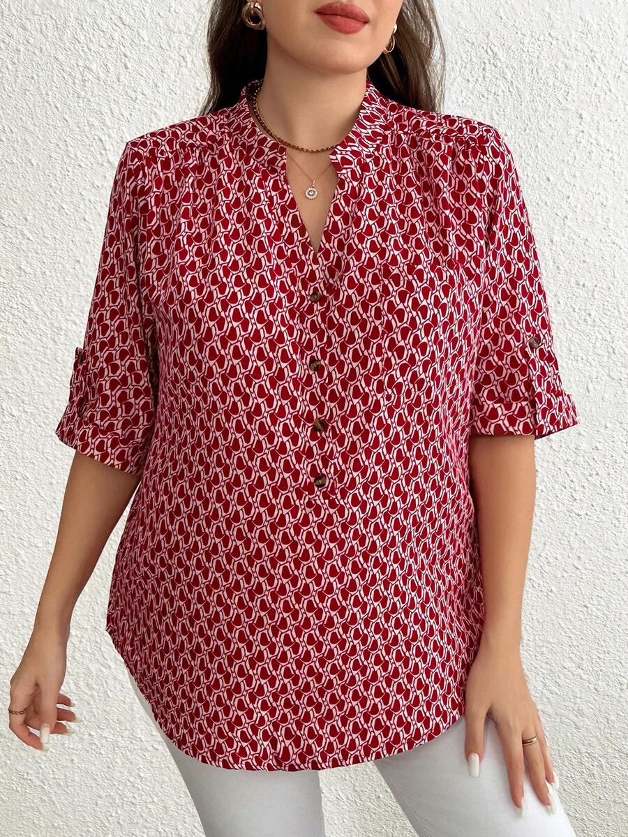 EMERY ROSE Damen Große Größen Sommer Lässig Urlaubsstil Allover Muster ...