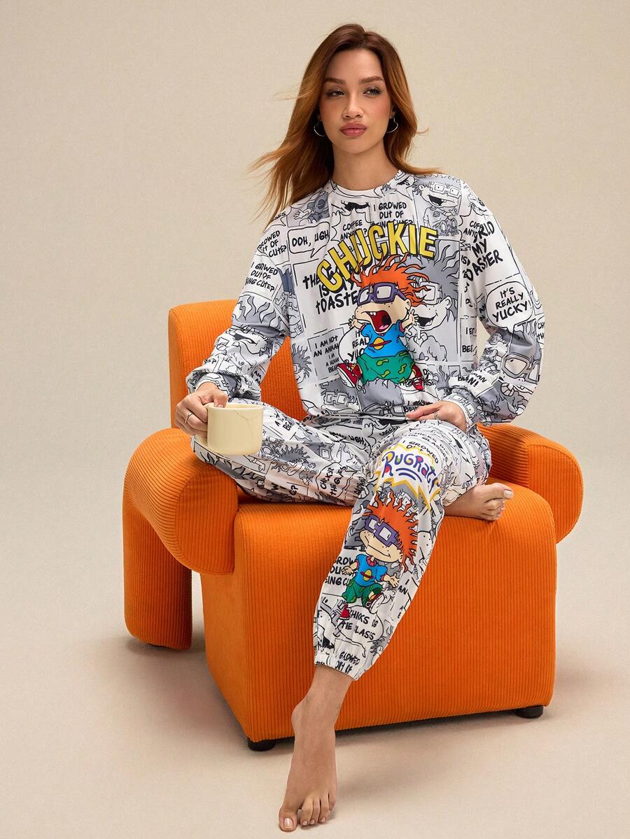 Nick 90s | SHEIN Set pigiama da donna con top a maniche lunghe e ...