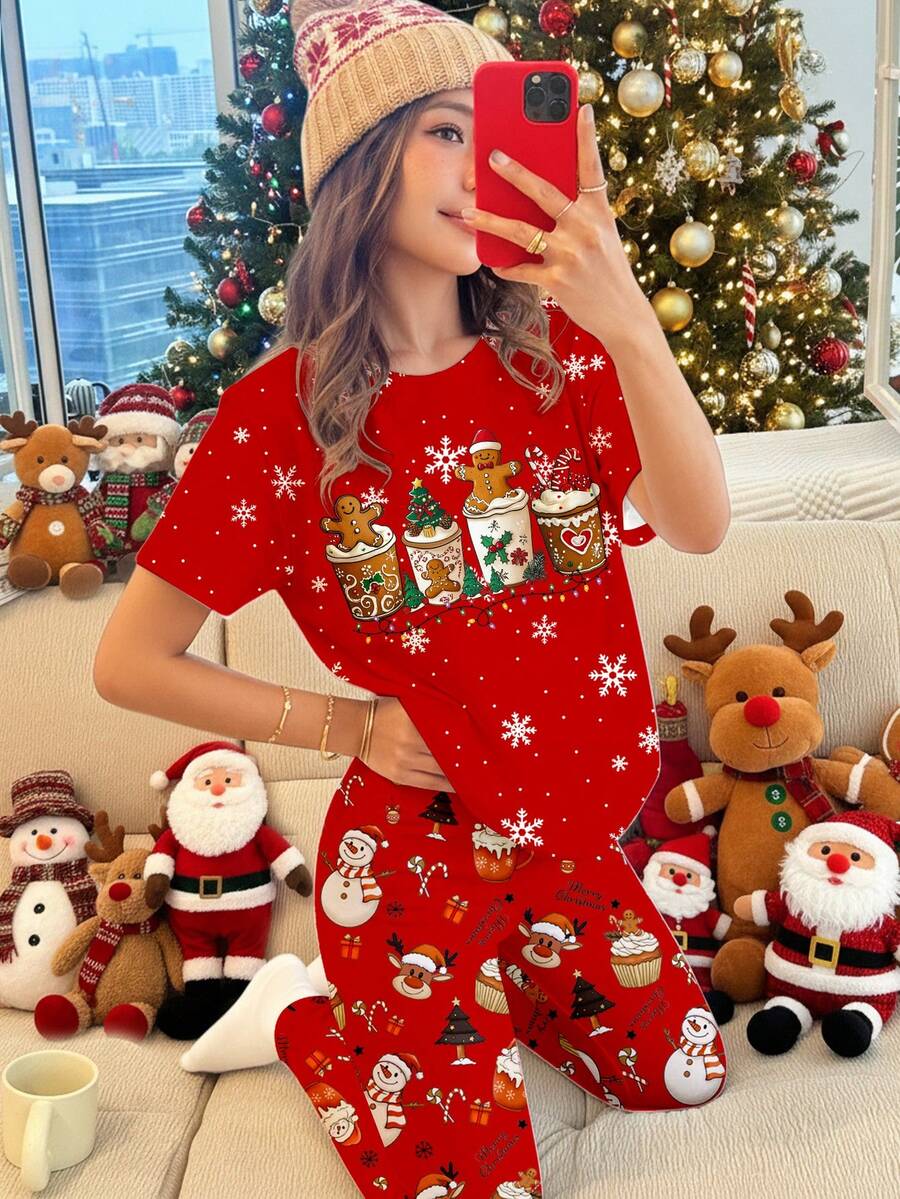 Vintage Cute Gingerbread Man & Snowflake Print Tween Girls Casual ...