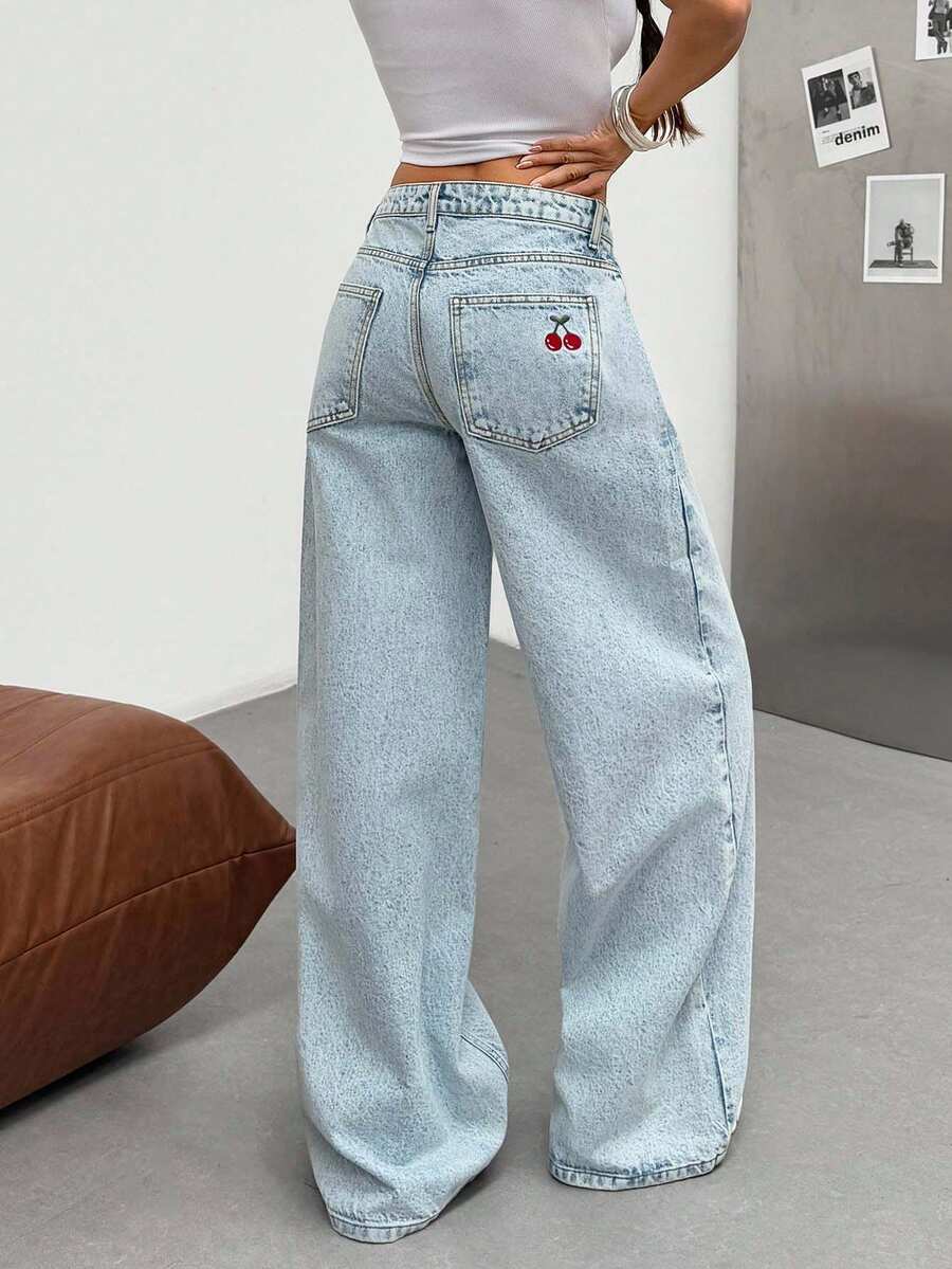 EURMUSE Jeans amples à jambes larges avec poches en biais, lavage ...