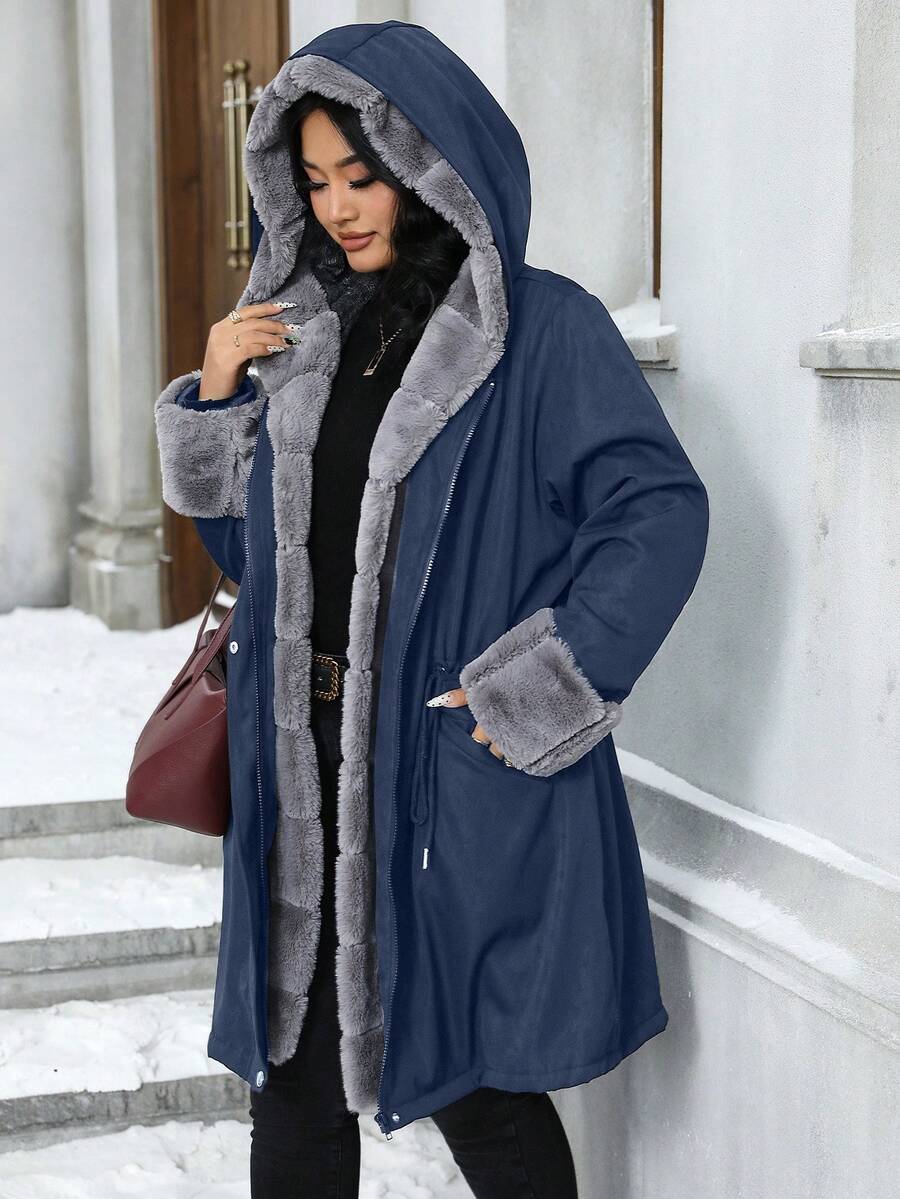 SHEIN Elenzya Plus Size Winter Thermal Lined Zip-Up Hooded Long Sleeve ...