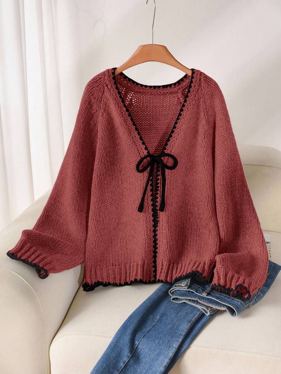 CosyJoli Suéter informal de talla grande con lazo de corbata y cardigan ...