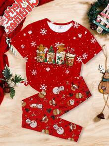 Vintage Cute Gingerbread Man & Snowflake Print Tween Girls Casual ...