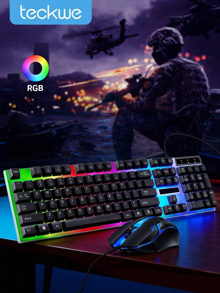 Teckwe One Set Gaming Keyboard And Mouse, RGB Backlit Gaming Keyboard ...