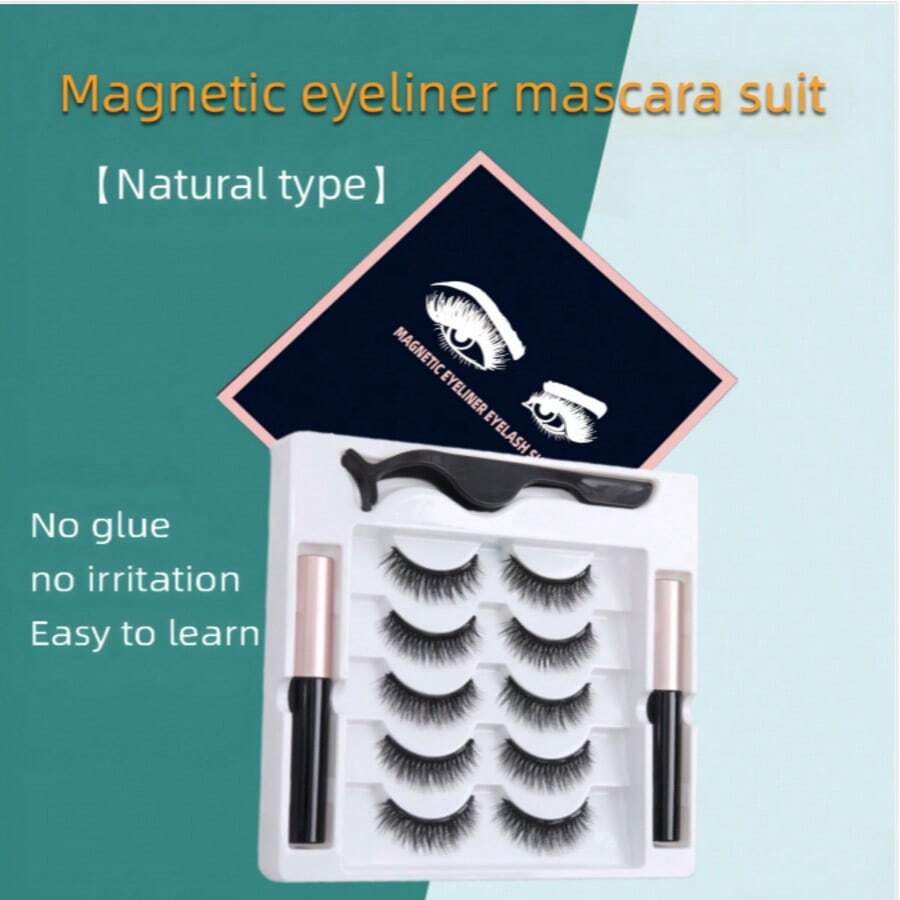 5Pairs Magnetic Eyelashes Set Full Strip Natural Cilia False Eyeliner ...