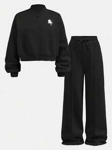 Tween Girl SL Store Casual Knit Solid Color Stand Collar Long Sleeve ...