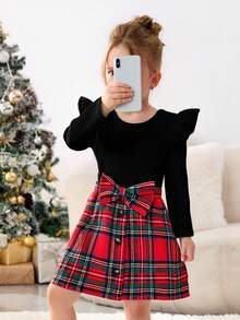 SHEIN Young Girl Autumn Family Matching Ruffle Trim Long Sleeve Round ...