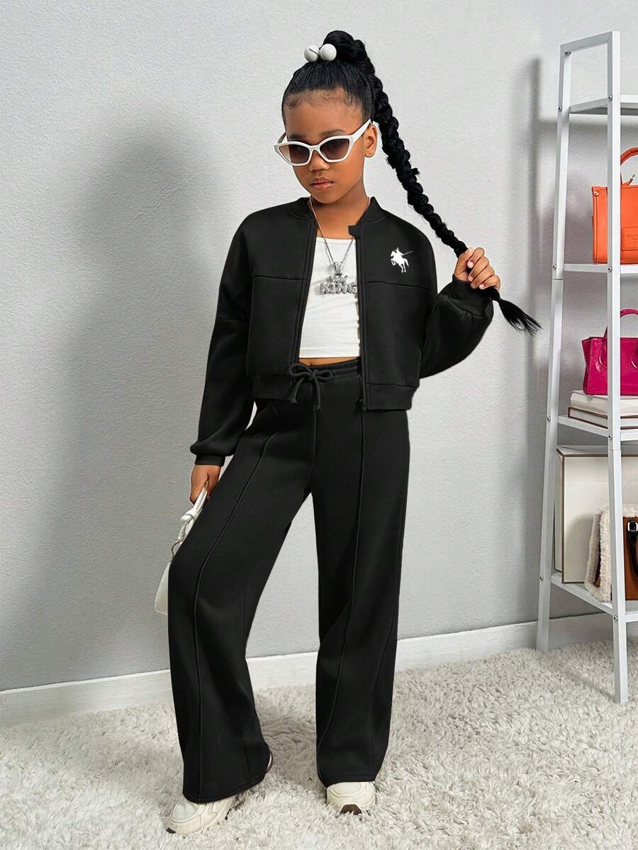 Tween Girl SL Store Casual Knit Solid Color Stand Collar Long Sleeve ...