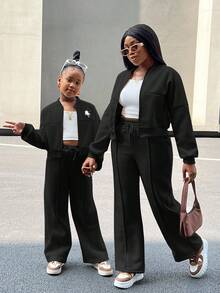 Tween Girl SL Store Casual Knit Solid Color Stand Collar Long Sleeve ...