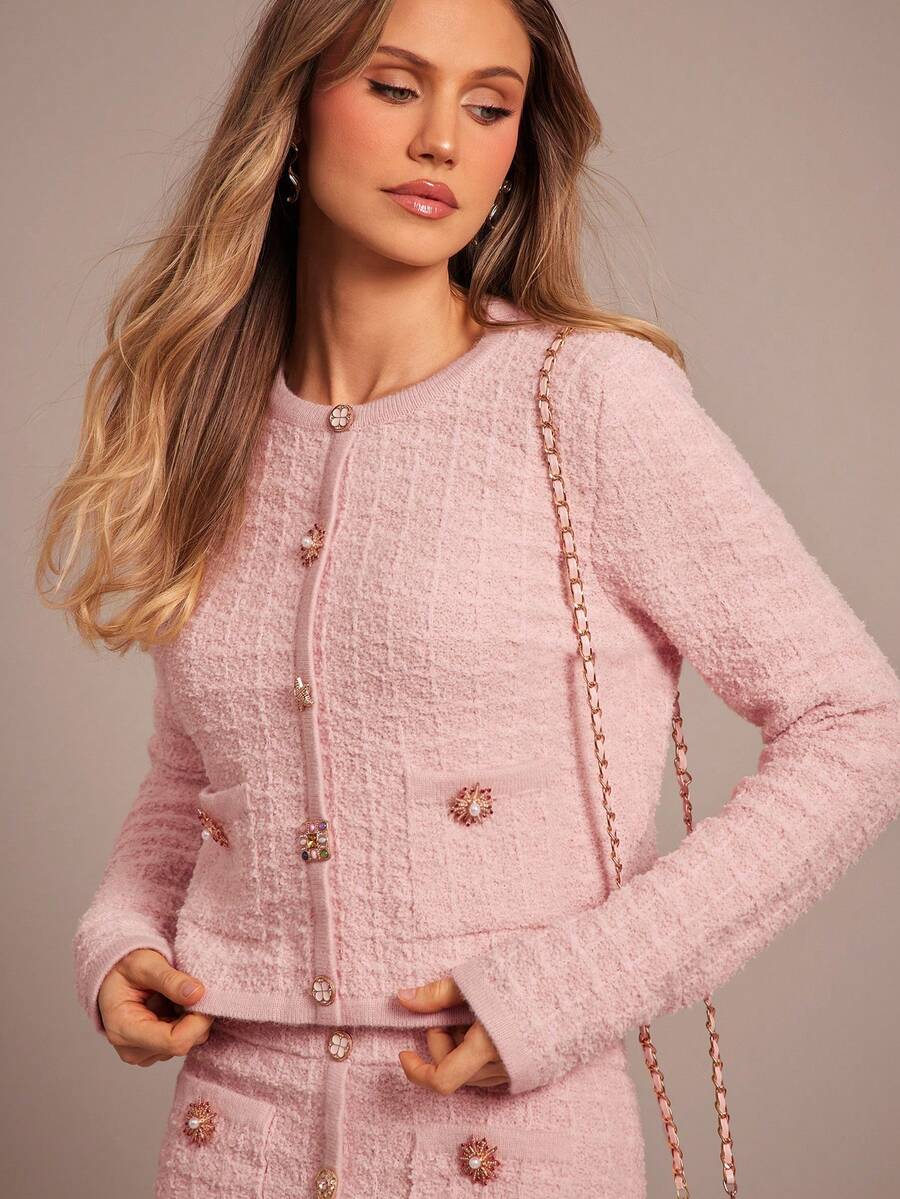 Enchnt Romantischer Damenpullover für Herbst/Winter, pfirsichrosa ...