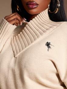 SHEIN SXY Plus Size Women's Elegant Overlap V-Neck Logo Embroidered ...