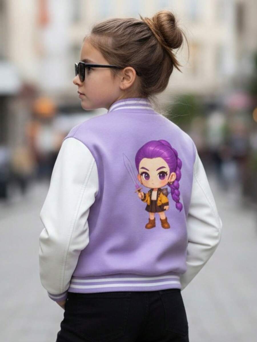 Chaqueta de béisbol universitaria para niña con estampado de dibujos ...