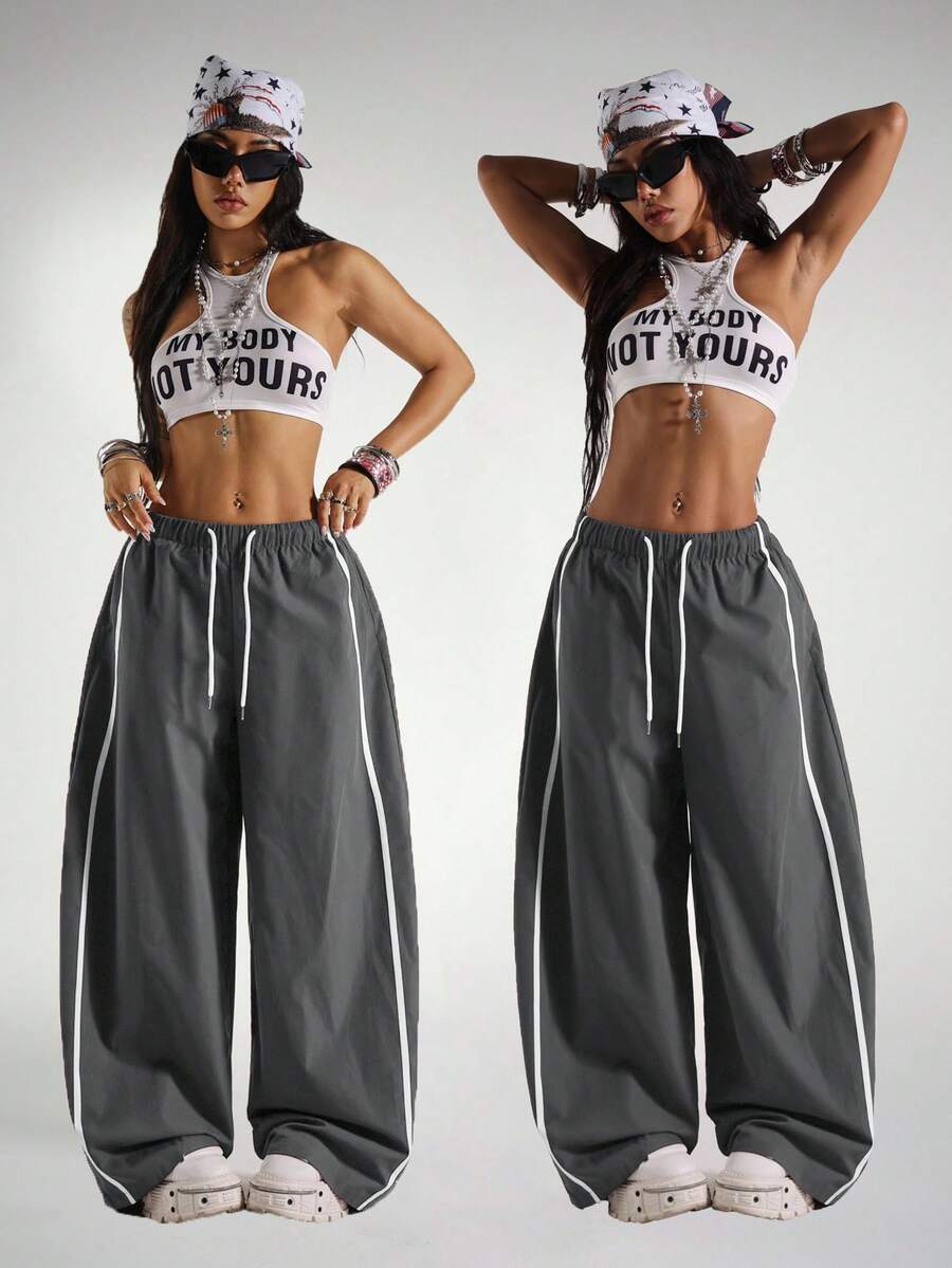 StreetHx Women's Drawstring Waist Wide Leg Casual Loose Sports Barrel ...