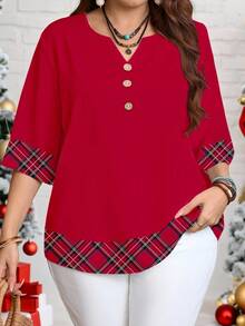 EMERY ROSE Camisa Casual Romântica de Natal com Estampa Xadrez, Manga 3 ...