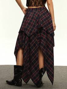 Rina Fox Damen Elastischer Bund Karomuster Asymmetrischer Saum Lässig ...