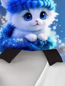 2pcs/Set Young Girl Fashionable & Cute White Cat Pattern Round Neck Long Sleeve Top Paired With ...