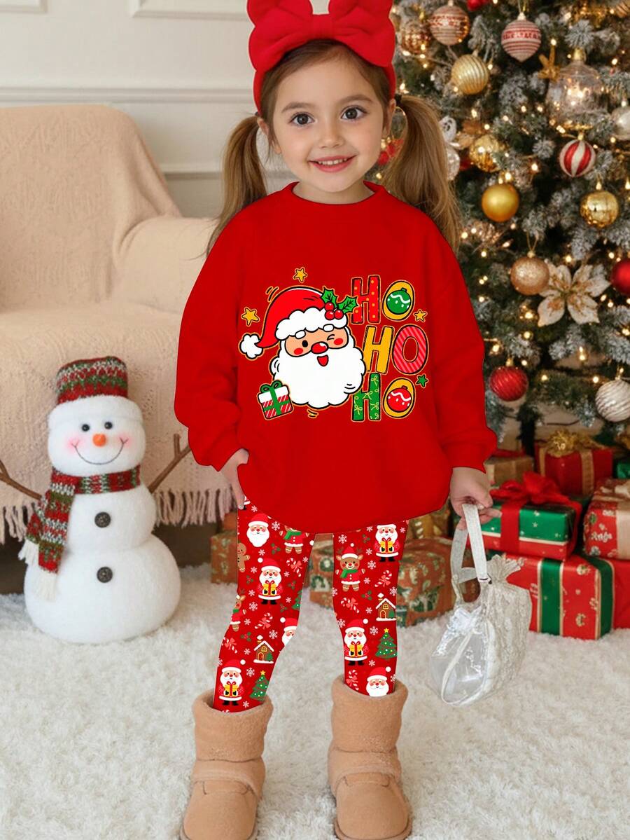 SHEIN 2pcs/Set Young Girl's Casual Christmas Cute & Fun Santa Claus, Snowman, Reindeer ...