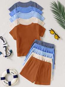 SHEIN Playful Pals 5pcs Baby Boys' Outfit Set, Including 5 Textured ...