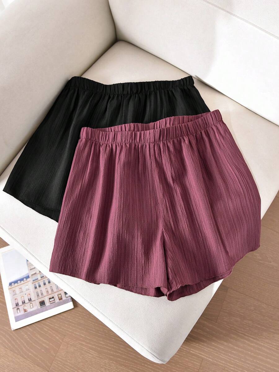 CosyJoli Plus Size Casual Textured Black & Rose Red Multi-Pack Shorts ...