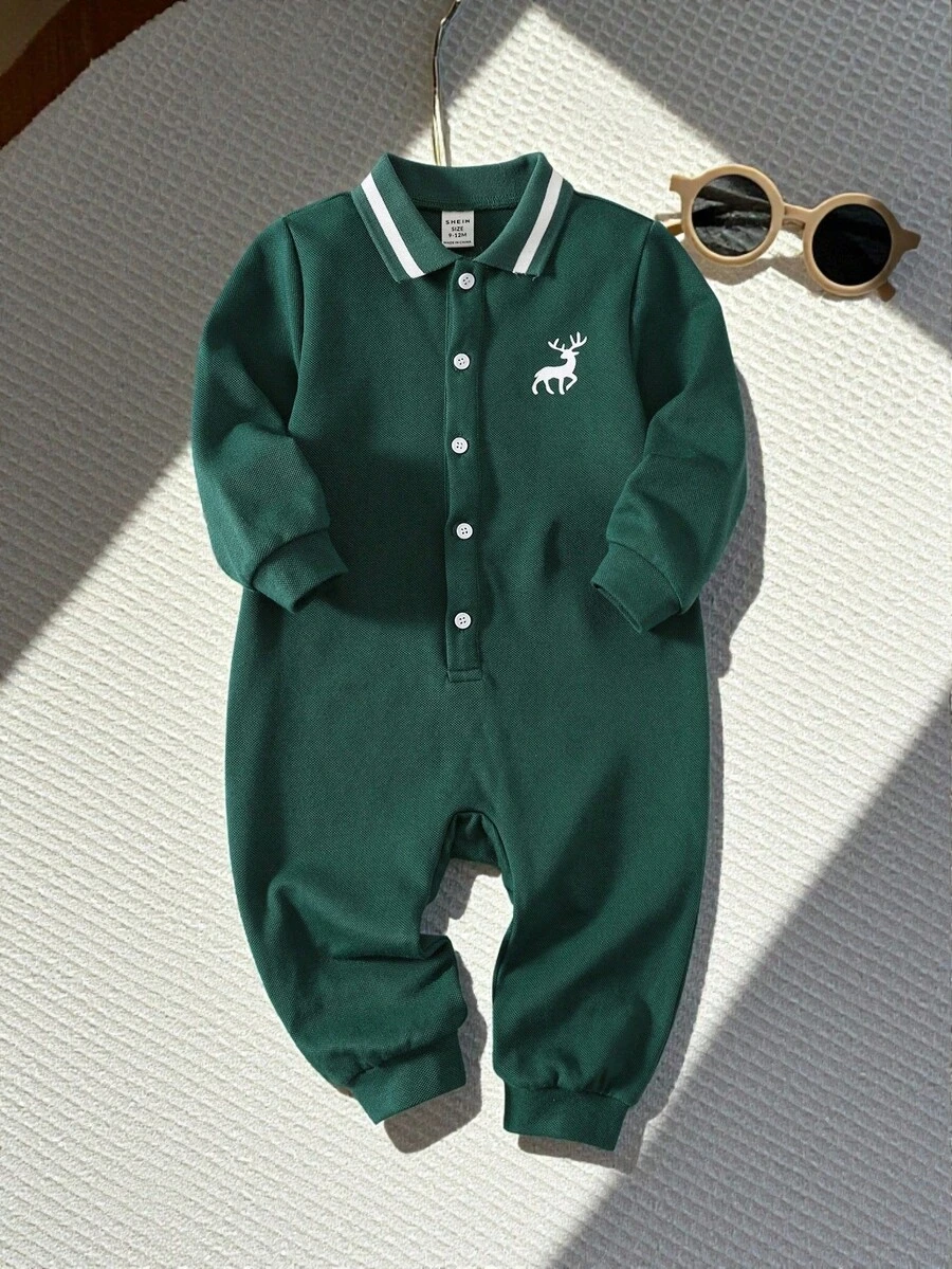 SHEIN Newborn Baby Unisex Cute Cartoon Pattern Knit Polo Collar Long ...