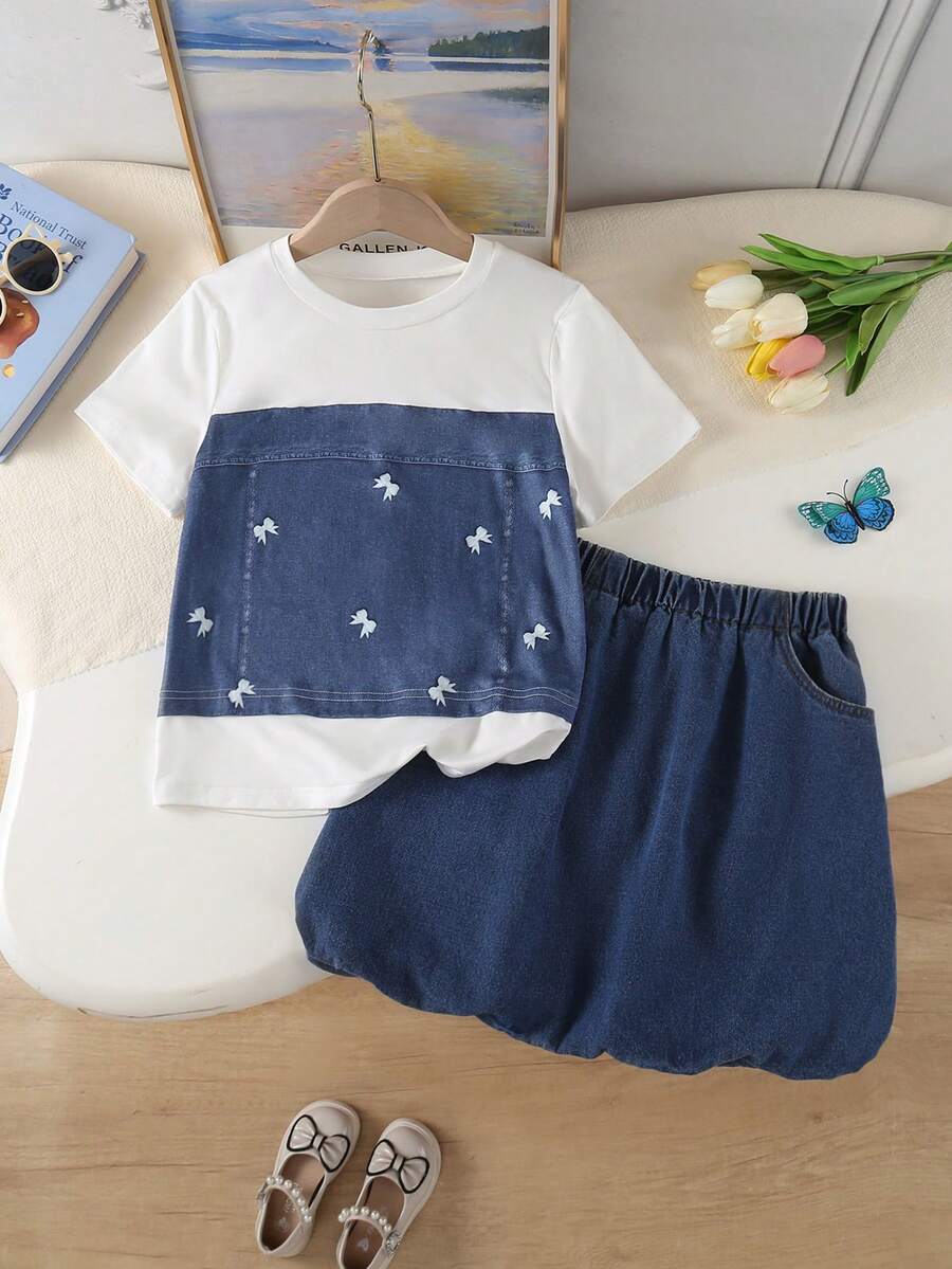 Elladie kids 2pcs Tween Girls Y2K Style Denim Set, Includes Butterfly ...