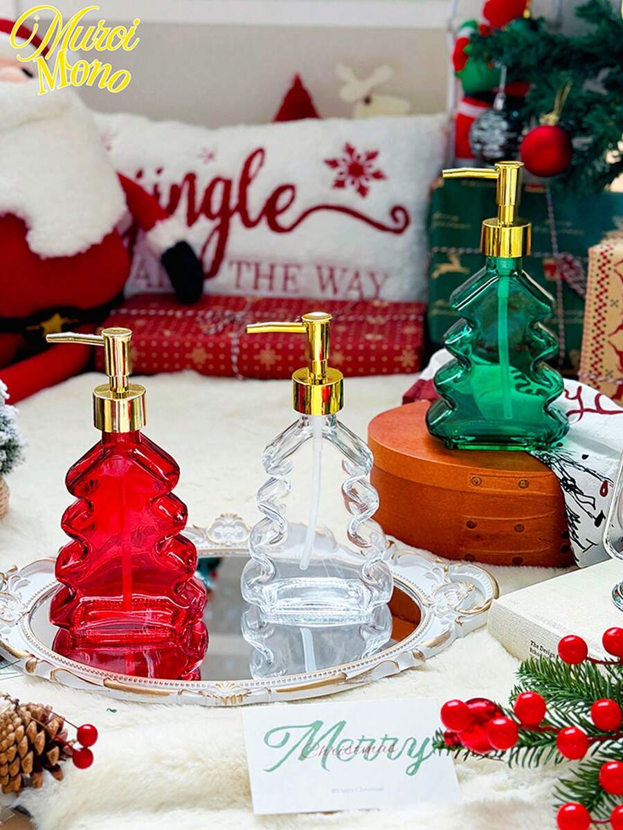 Cirelle 1 Pc Christmas Tree Pump-Type Glass Soap Dispenser Bottles ...