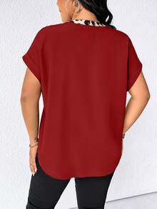 Elenzga Blusa de manga corta con cuello en V, parches de lentejuelas y ...