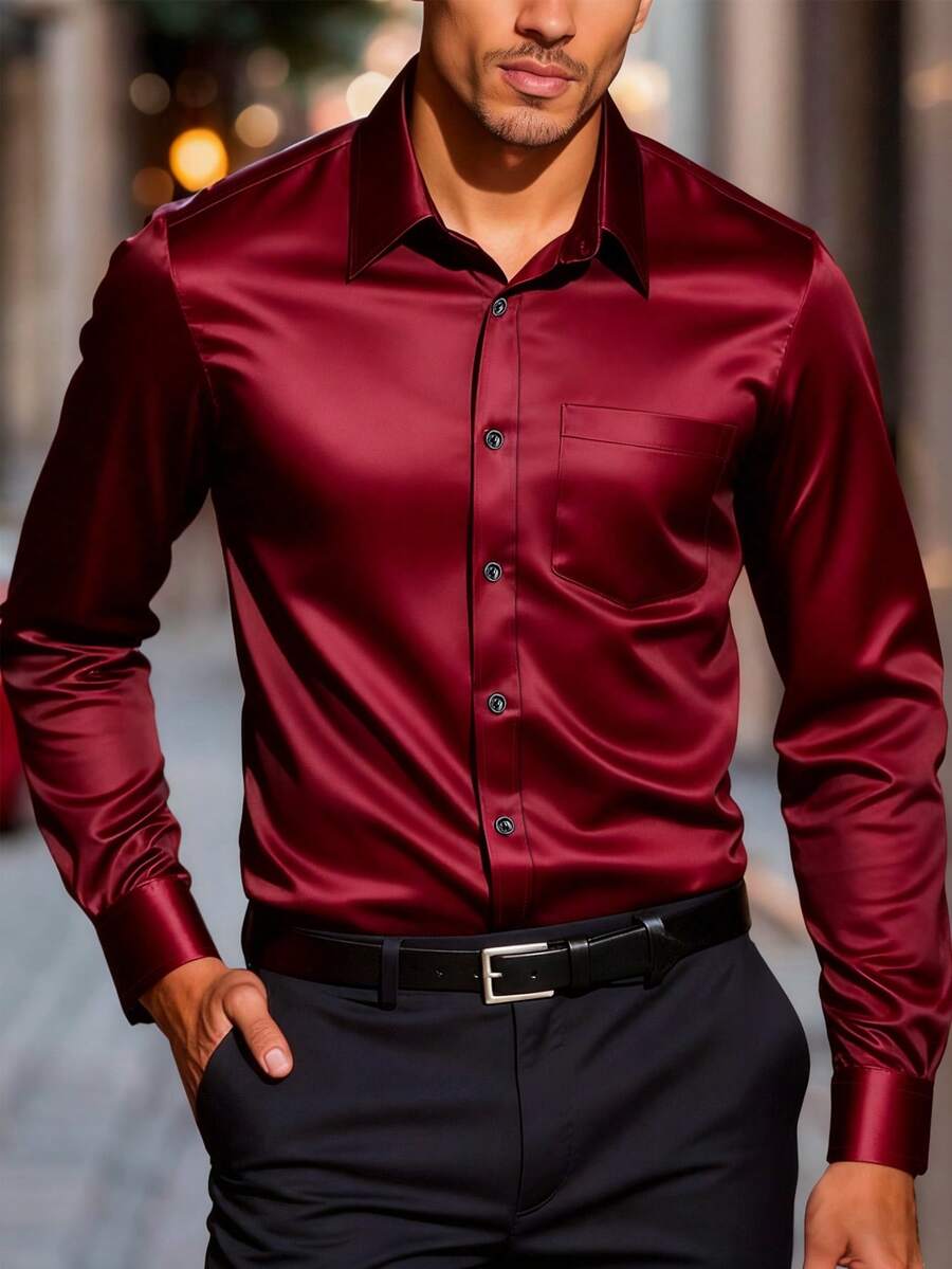 Manfinity Mode Camisa de manga larga de twill con diseño de correa de ...