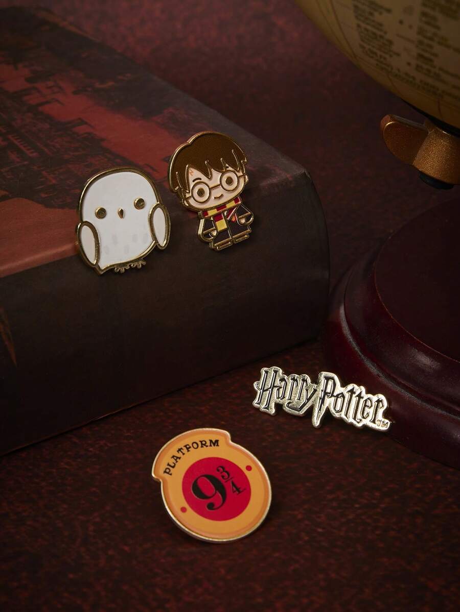 HARRY POTTER X SHEIN 4 peças/Conjunto Broche de Metal da Série de ...