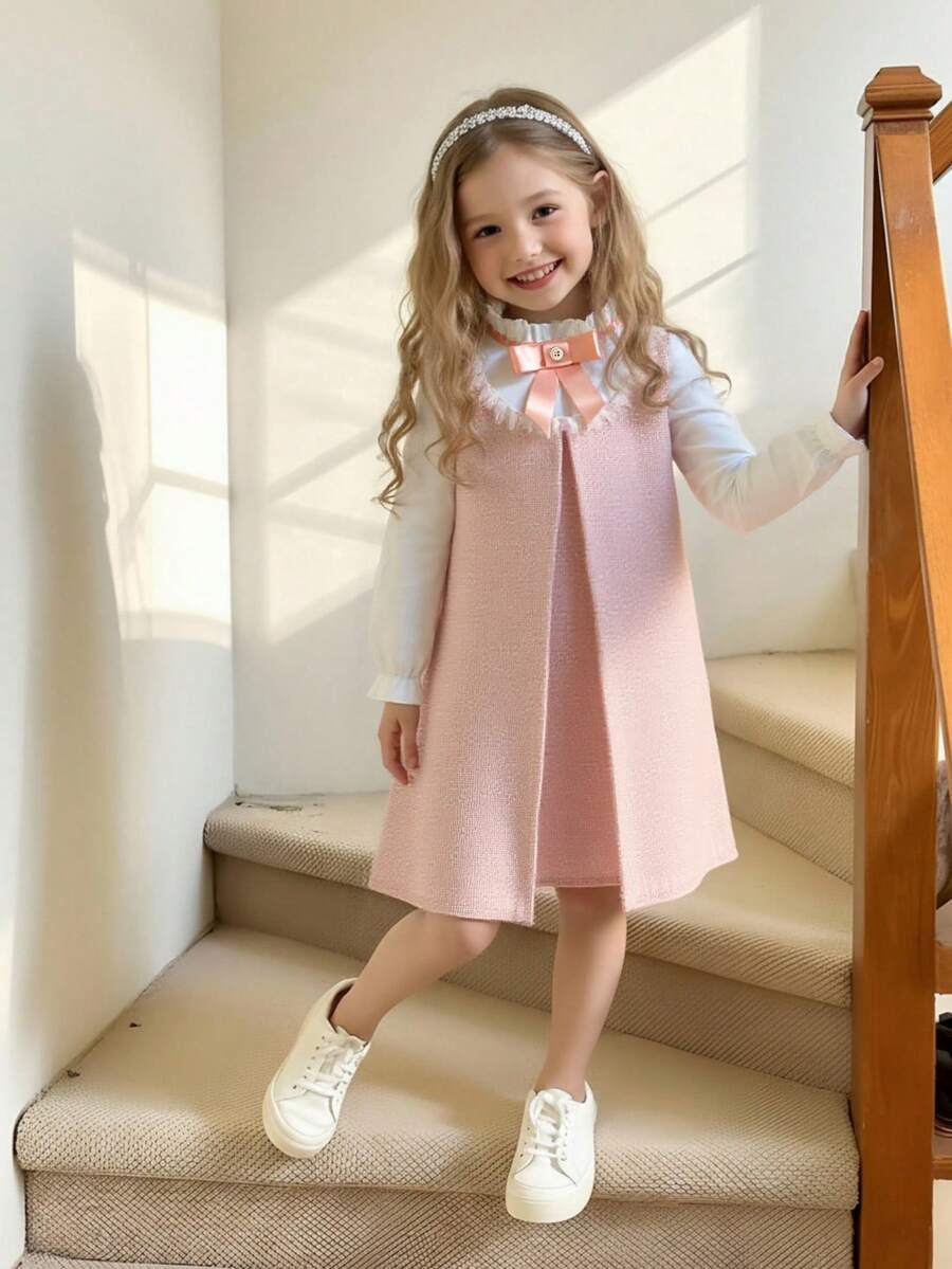 Elladie kids Robe de fête avec décor de nœud papillon rose pour jeunes ...