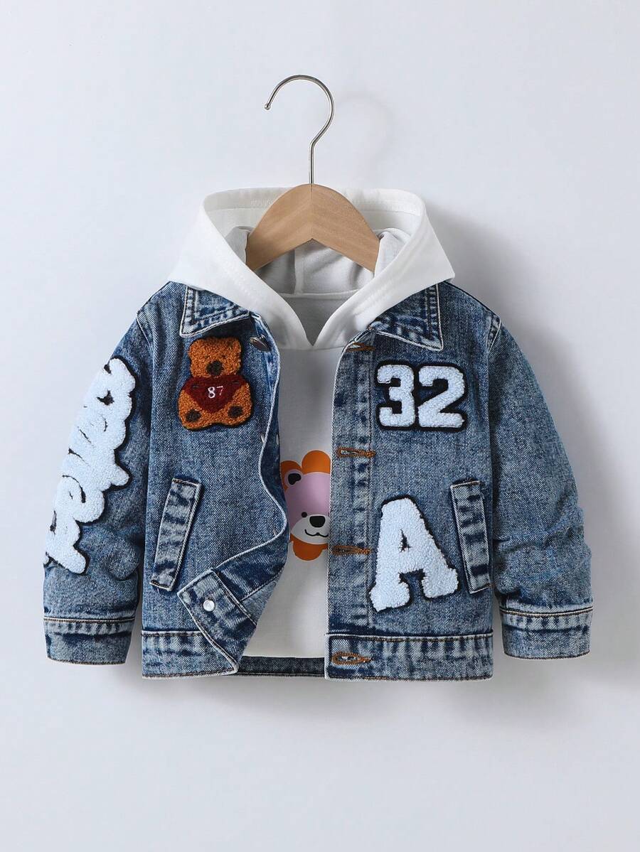 SHEIN Baby Boys' Denim Jacket, Distressed Washed Loose Fit Casual Denim ...