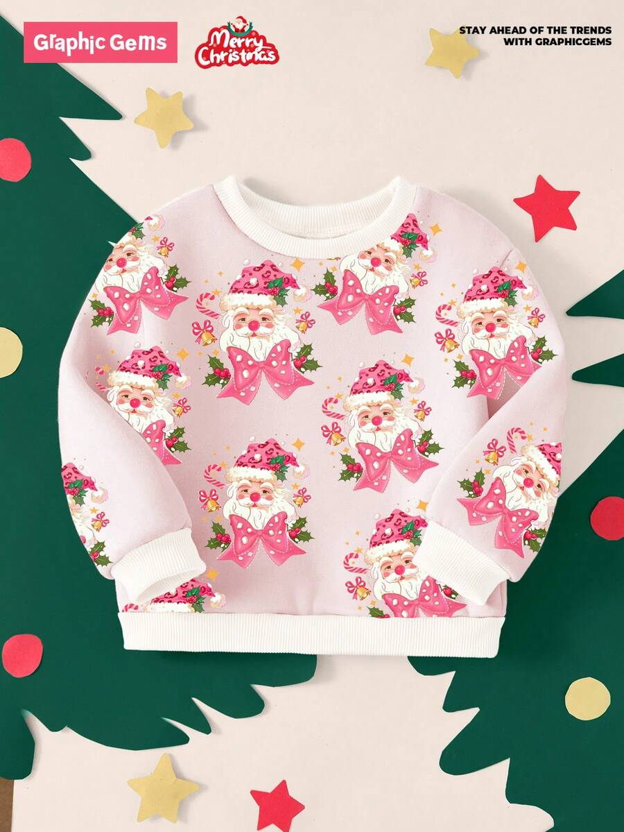 GraphicGems Weihnachts-Mädchen Rundhals-Sweatshirt, rosa Weihnachtsmann ...