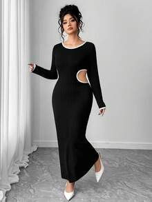 SHEIN PETITE CURVE Vestido Elegante de Cintura Vazada e Contraste de ...